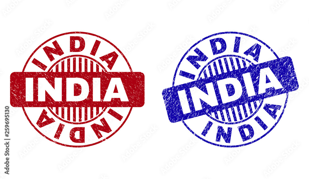 Grunge INDIA round stamp seals isolated on a white background. Round ...