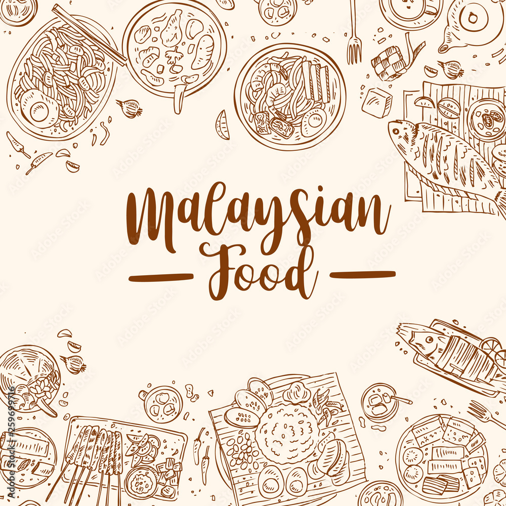 Hand drawn Malaysian food doodles, Vector Stock Vector | Adobe Stock