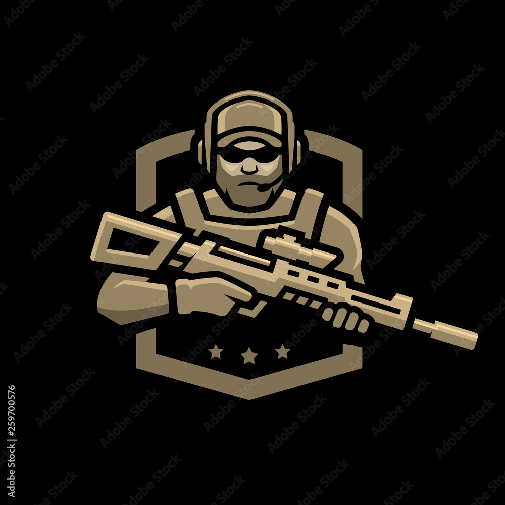 Special forces soldier. Logo, emblem on a dark background. Stock Vector ...