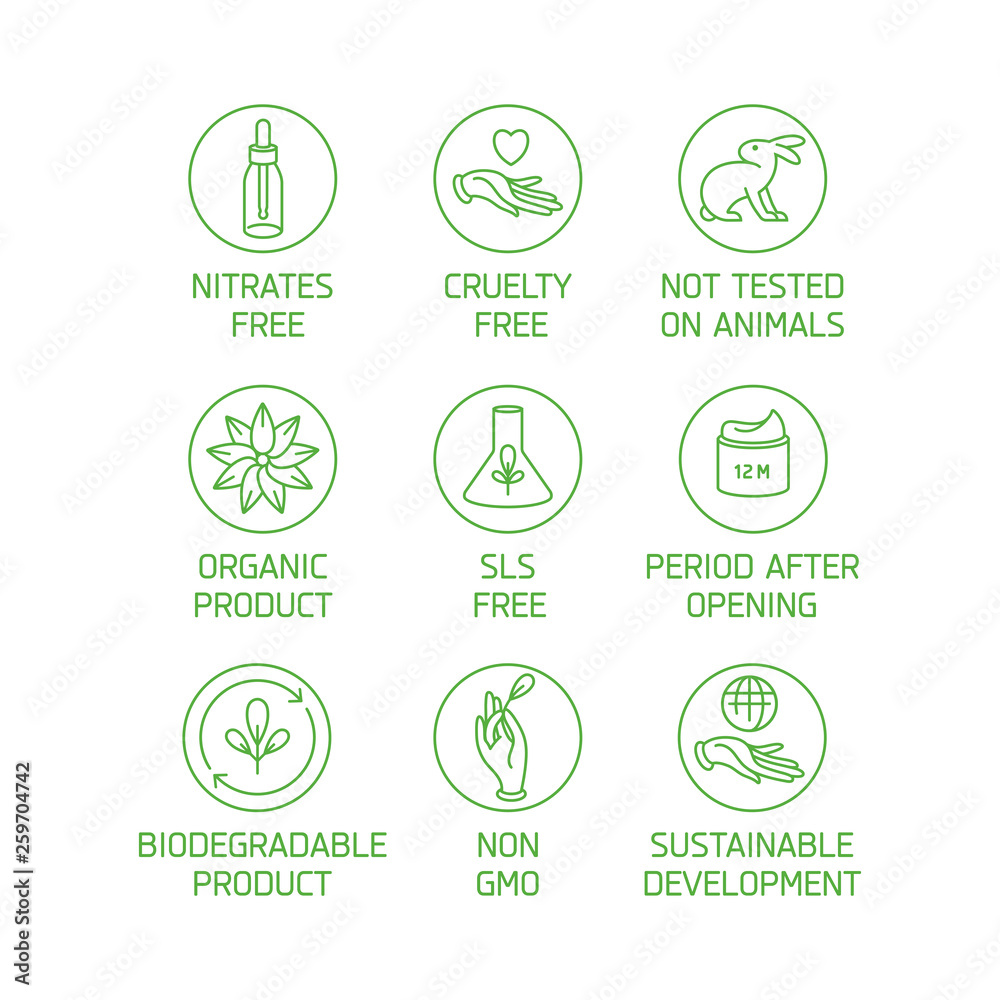 Vector set of logos, badges and icons for natural eco friendly handmade ...