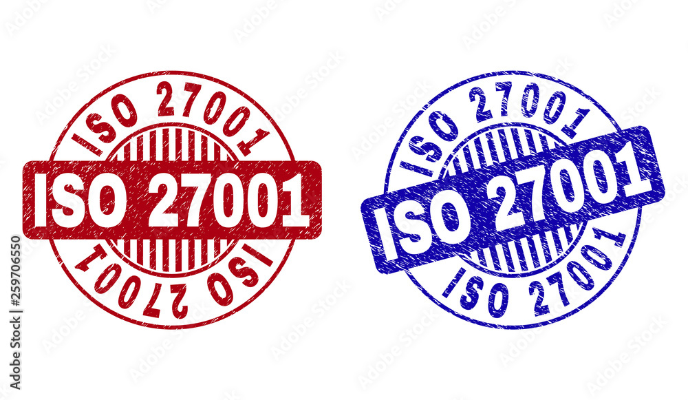 Grunge ISO 27001 round stamp seals isolated on a white background ...