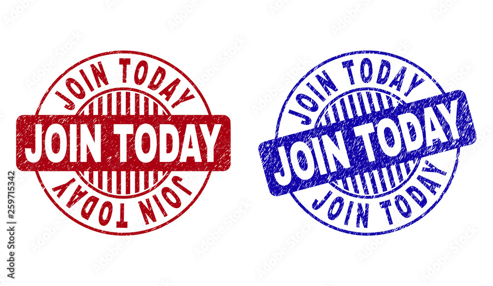 Grunge JOIN TODAY round stamp seals isolated on a white background ...