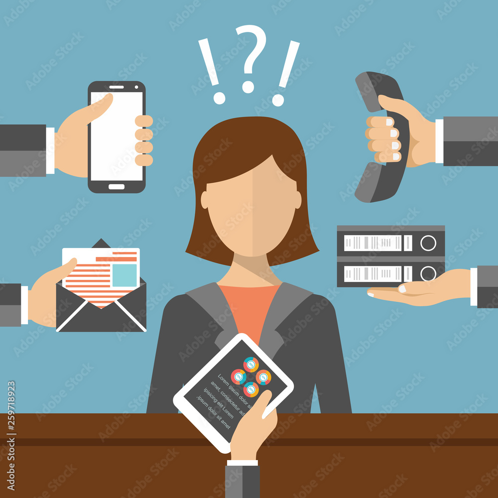 Busy person at work concept. Hard work concept. Hands with smart phone ...