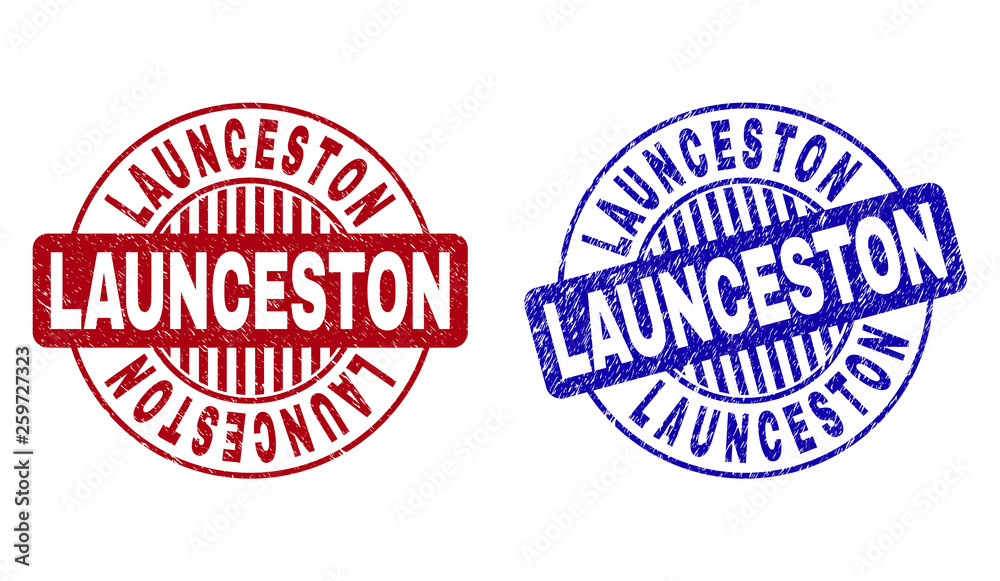 Grunge LAUNCESTON round stamp seals isolated on a white background ...