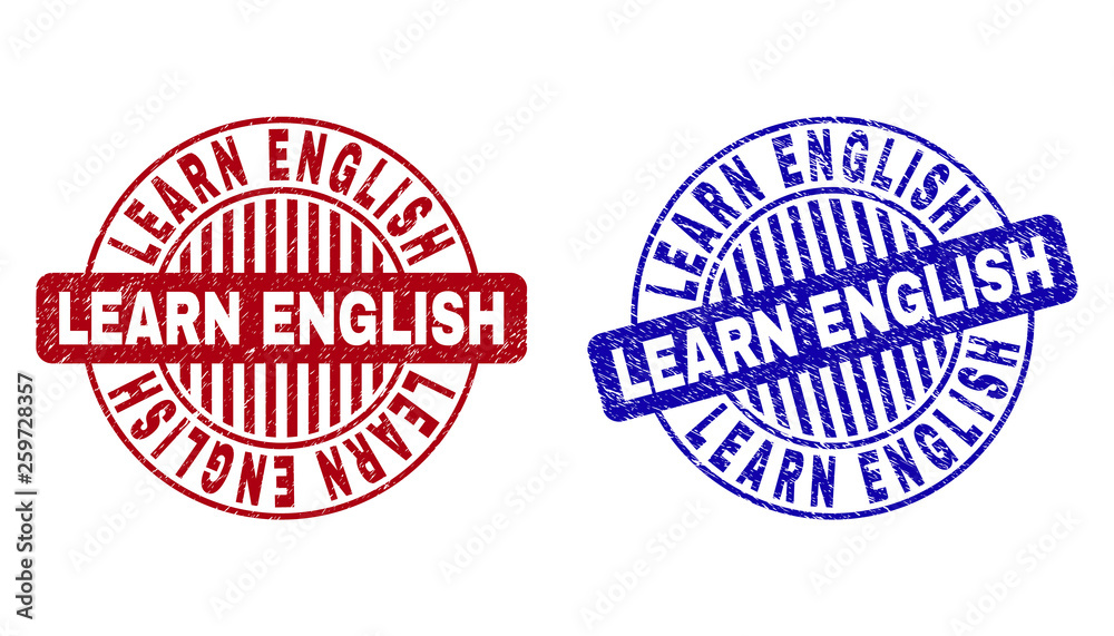Grunge LEARN ENGLISH round stamp seals isolated on a white background ...