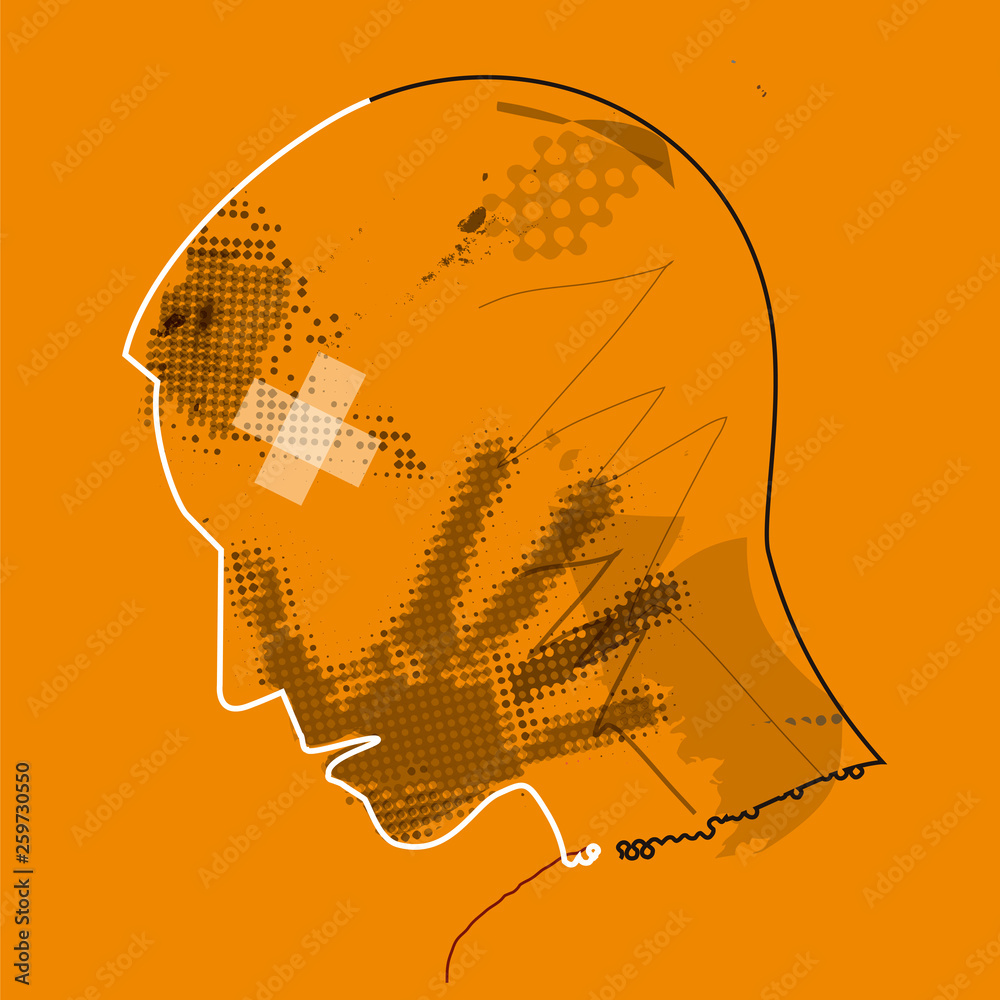 Young man victim of violence. Young man grunge profil silhouette with ...
