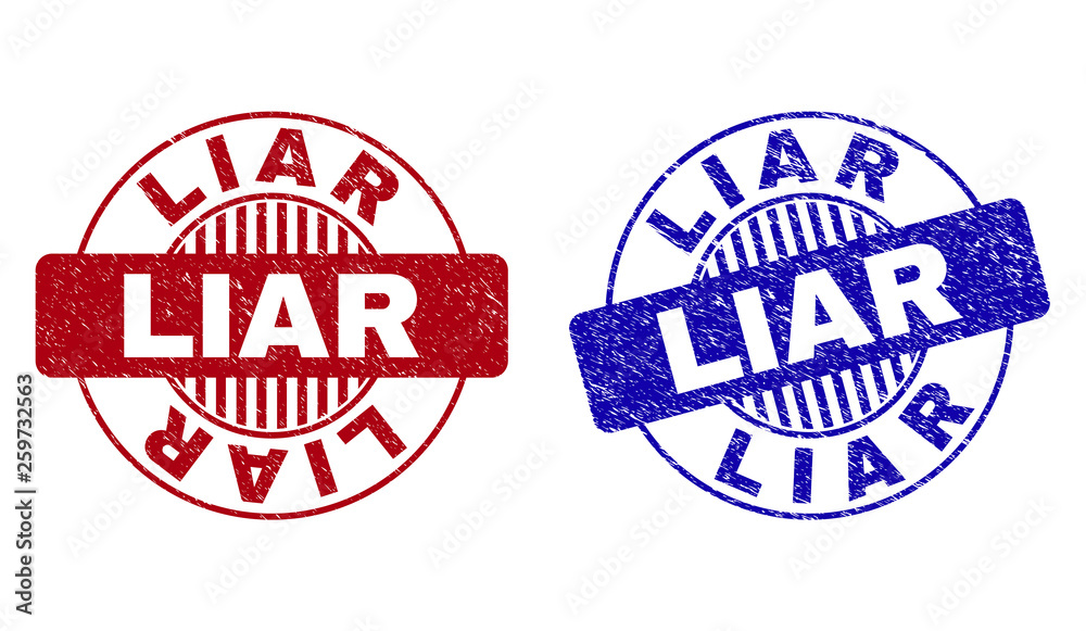 Grunge LIAR round stamp seals isolated on a white background. Round ...