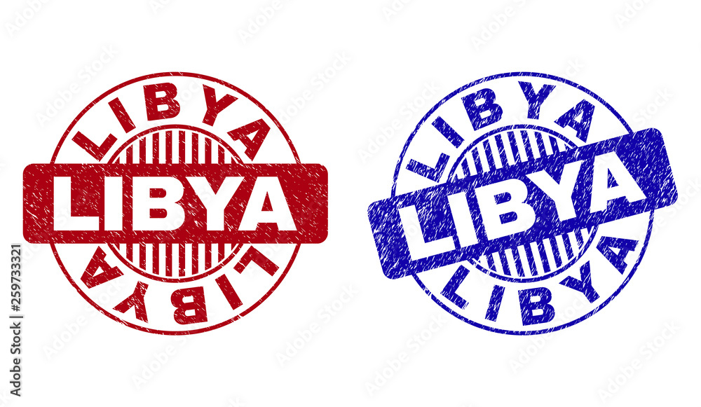 Grunge LIBYA round stamp seals isolated on a white background. Round ...