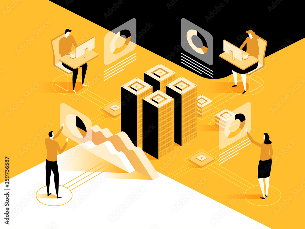 Data visualization concept. People in the team analyze diagrams and ...