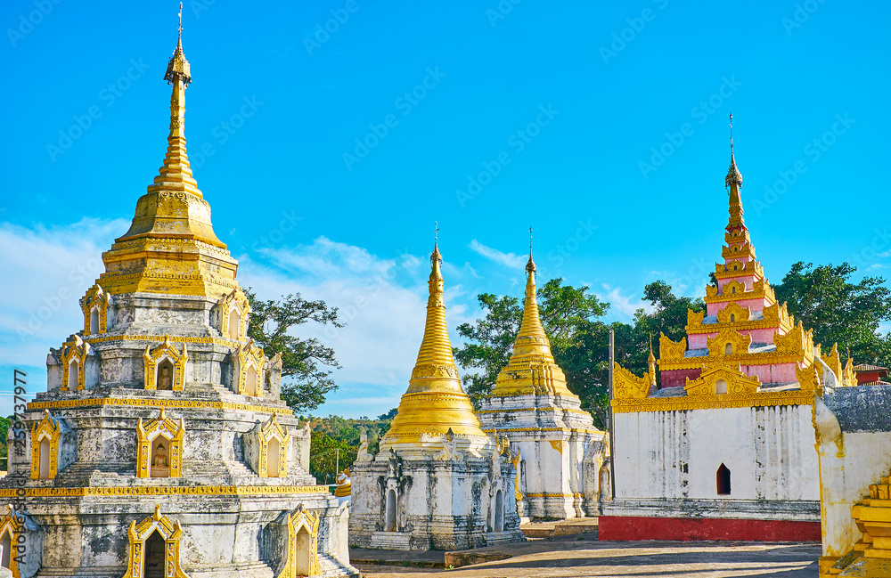 The medieval shrines of Nget Pyaw Taw Paya, Pindaya, Myanmar Stock ...