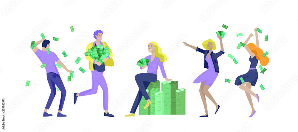 Happy people characters in move celebrating victory. Business team ...