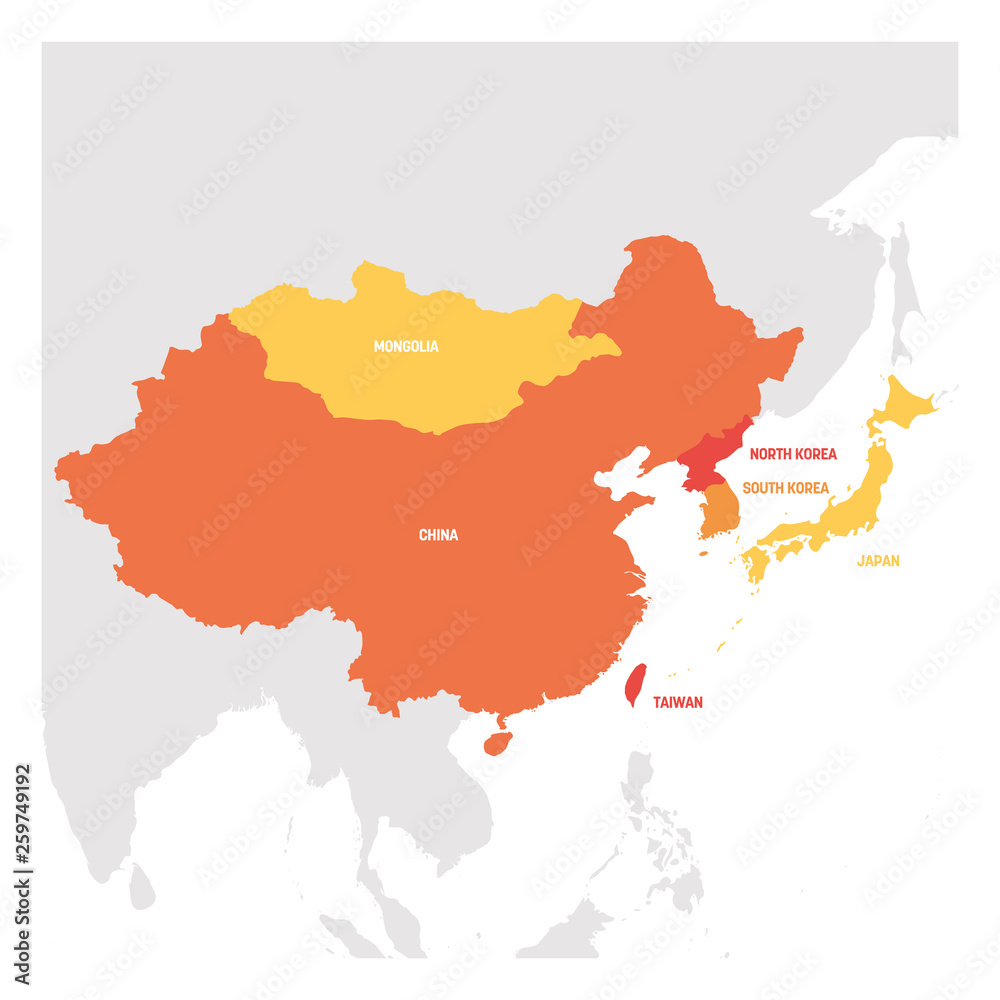 East Asia Region. Map of countries in eastern Asia. Vector illustration ...