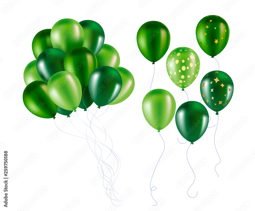 green balloons vector fly glossy sky object Stock Vector | Adobe Stock