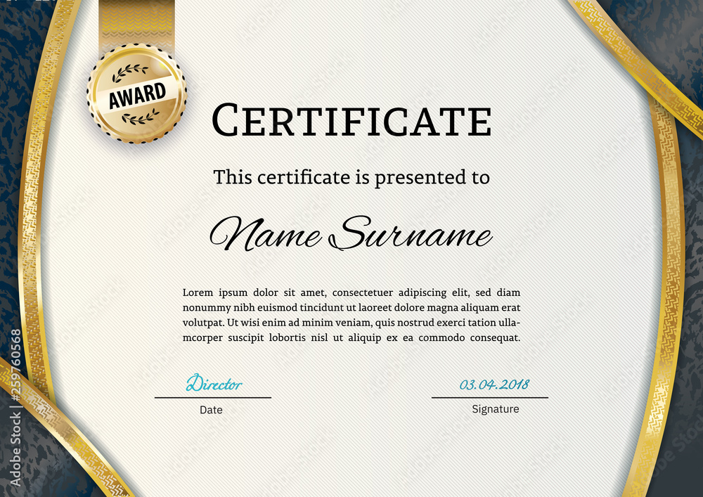 Official certificate with black gold design elements . Business clean ...