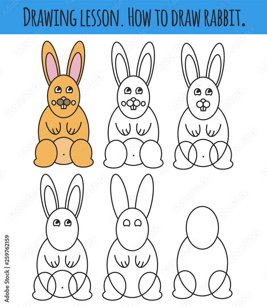 Drawing lesson for children. How draw a cartoon cute mouse. Drawing ...