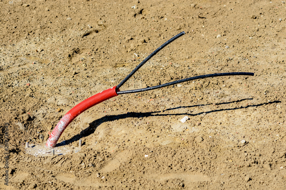 Installation of underground cable entry during construction Stock Photo ...