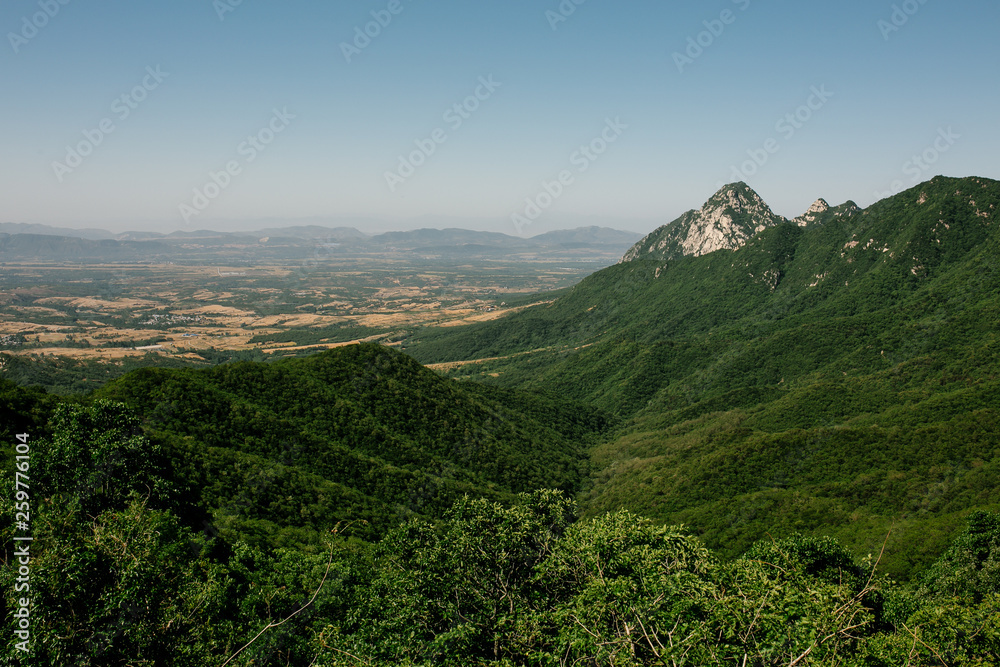 Trail and cliffs in Songshan Mountain, Dengfeng, China. Songshan is the ...
