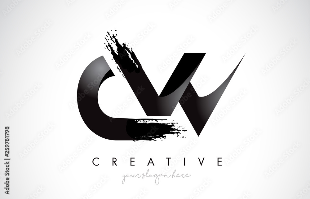 CW Letter Design with Brush Stroke and Modern 3D Look. Stock Vector ...