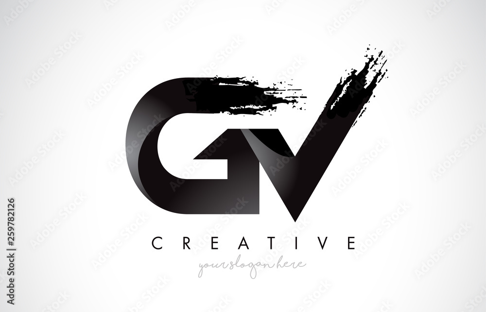 GV Letter Design with Brush Stroke and Modern 3D Look. Stock Vector ...