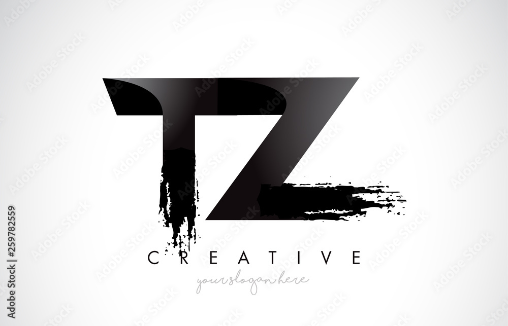 TZ Letter Design with Brush Stroke and Modern 3D Look. Stock Vector ...