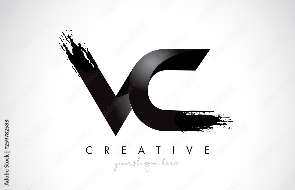 VC Letter Design with Brush Stroke and Modern 3D Look. Stock Vector ...