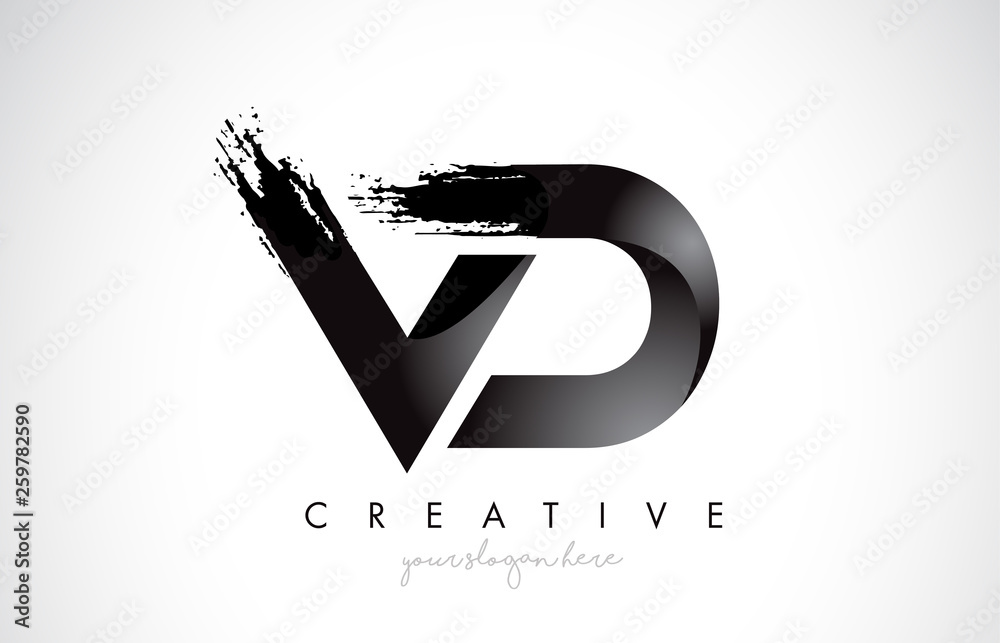 VD Letter Design with Brush Stroke and Modern 3D Look. Stock Vector ...