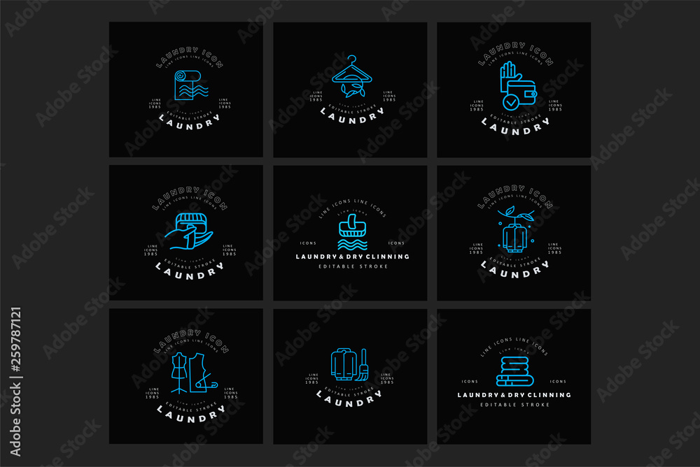 Vector icon and logo for laundry and dry clinning. Editable outline ...