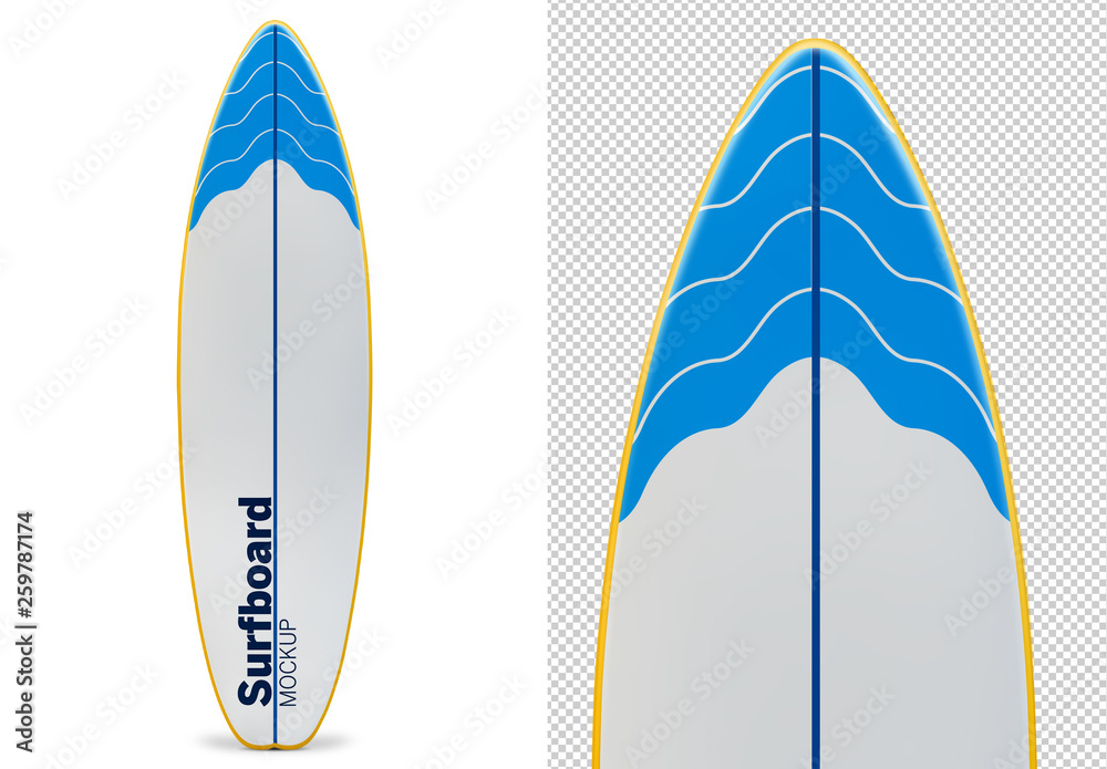 Surfboard Isolated on White Mockup Stock Template | Adobe Stock