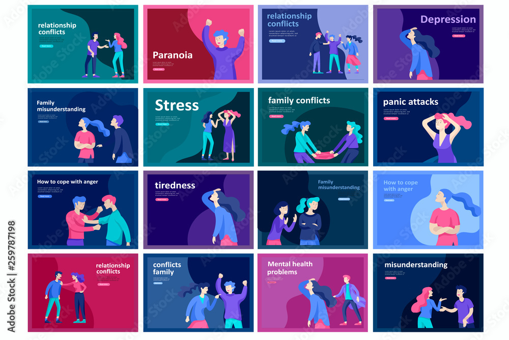 Vector people in bad emotions, character in conflict, angry or tired ...