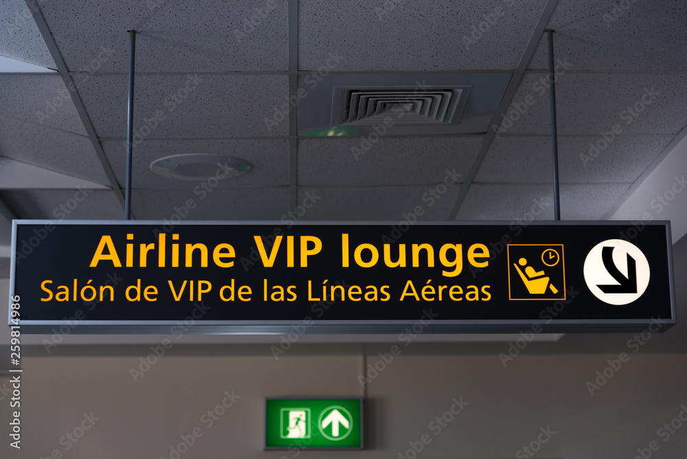 Signage of VIP lounge of airline lines at the airport. Aruba Stock ...