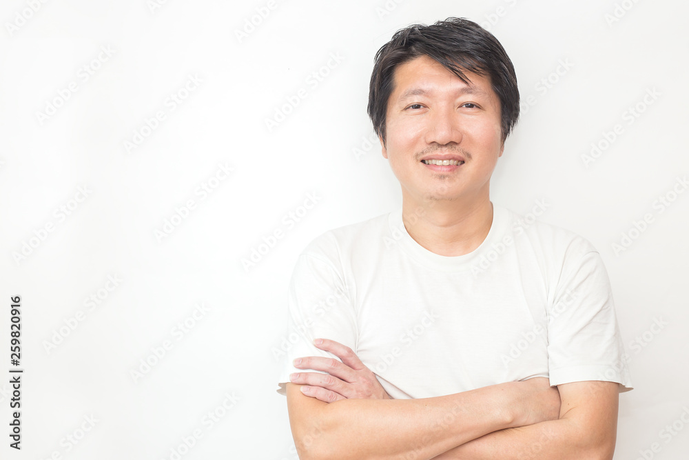 Attractive beautiful smiling positive asian happy man. Closeup portrait ...