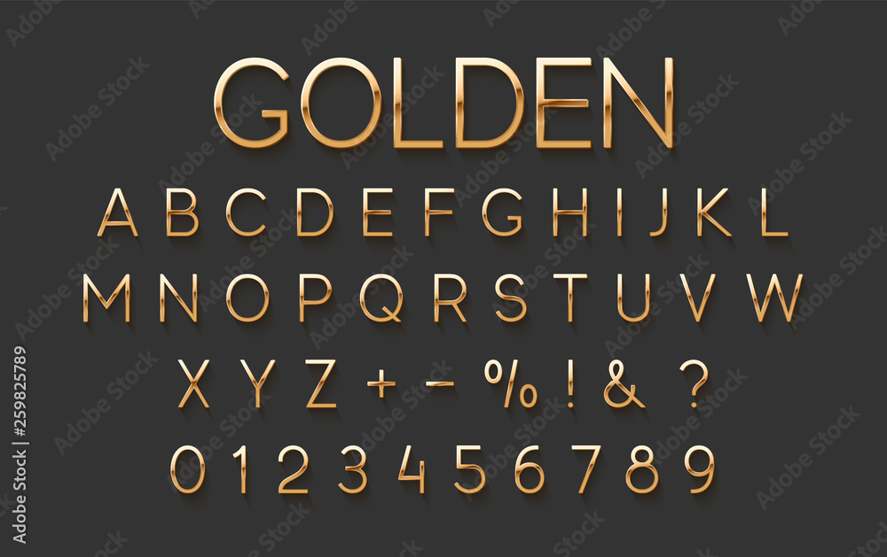 Golden Chic font. Elegant delicate gold letters and numbers Stock ...
