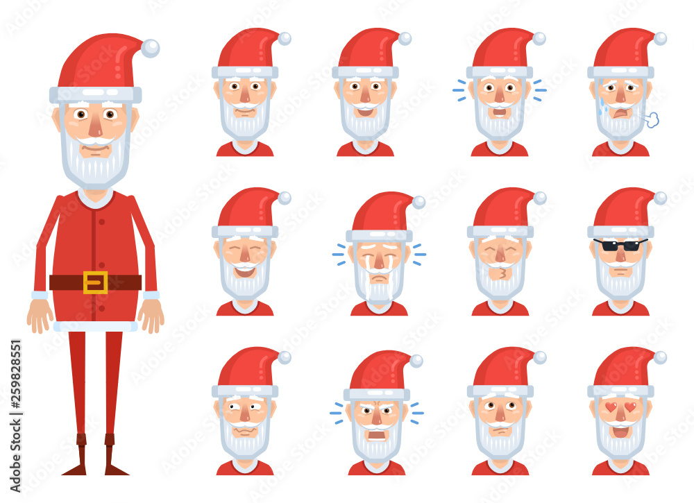 Big set of Santa Claus emoticons. Santa avatars showing different ...
