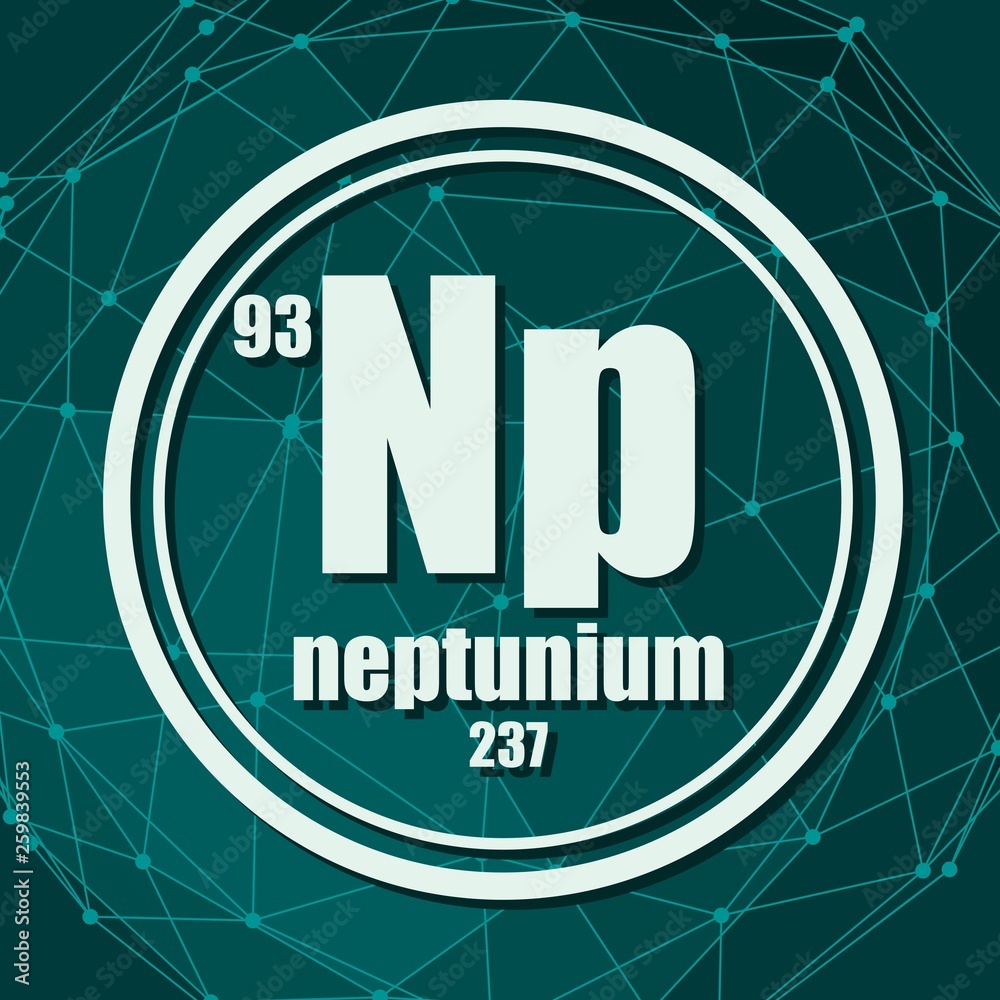 Neptunium chemical element. Sign with atomic number and atomic weight ...