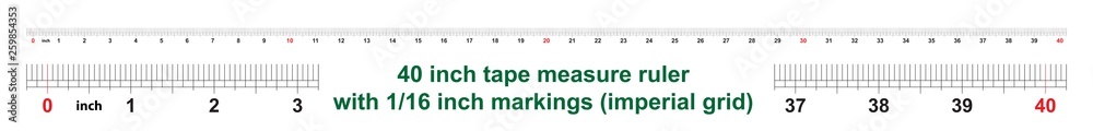 40 inch tape measure ruler with 1/16 inch markings. Imperial grid ...