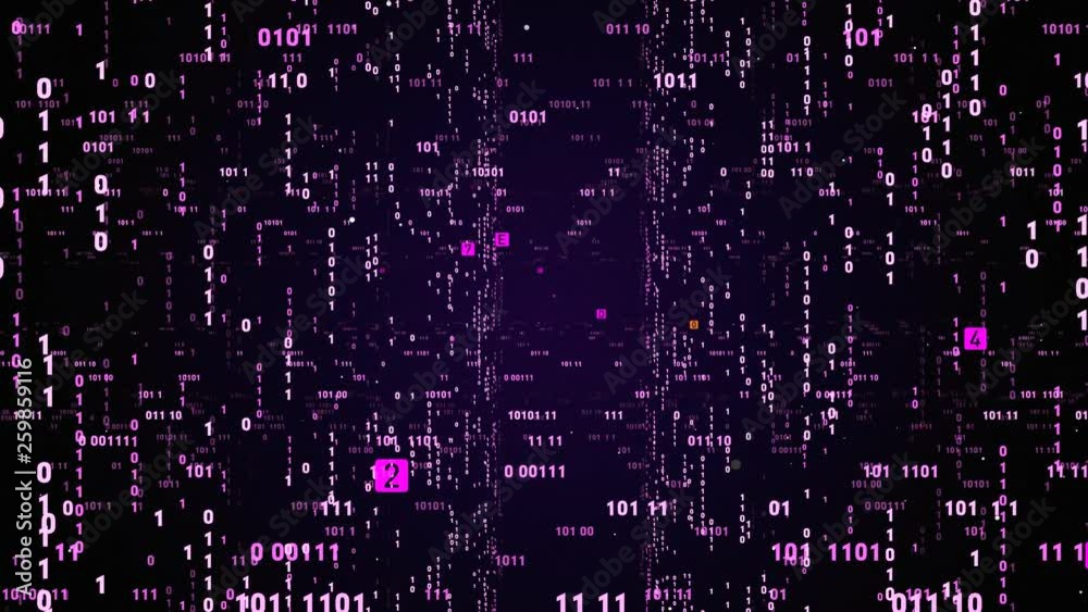 Digital Fly Binary Code Background Loop Data Binary Code Network 4k Loop Animation Violet