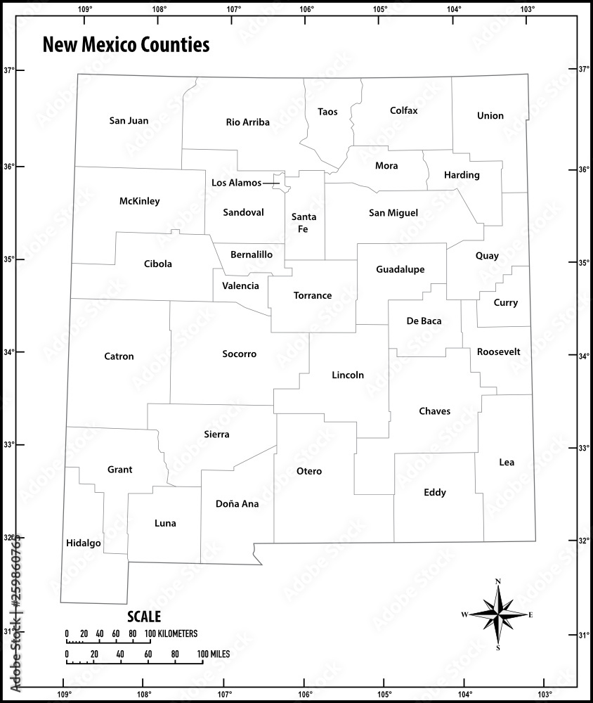 new mexico state outline administrative and political vector map in ...