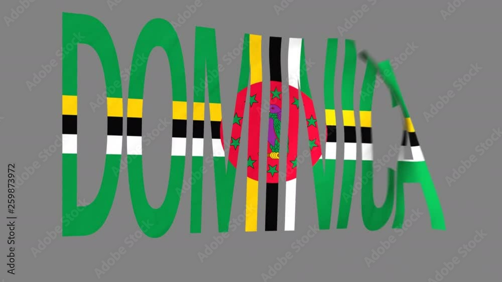 The animated letters of the word 'Dominica' in national colors are ...
