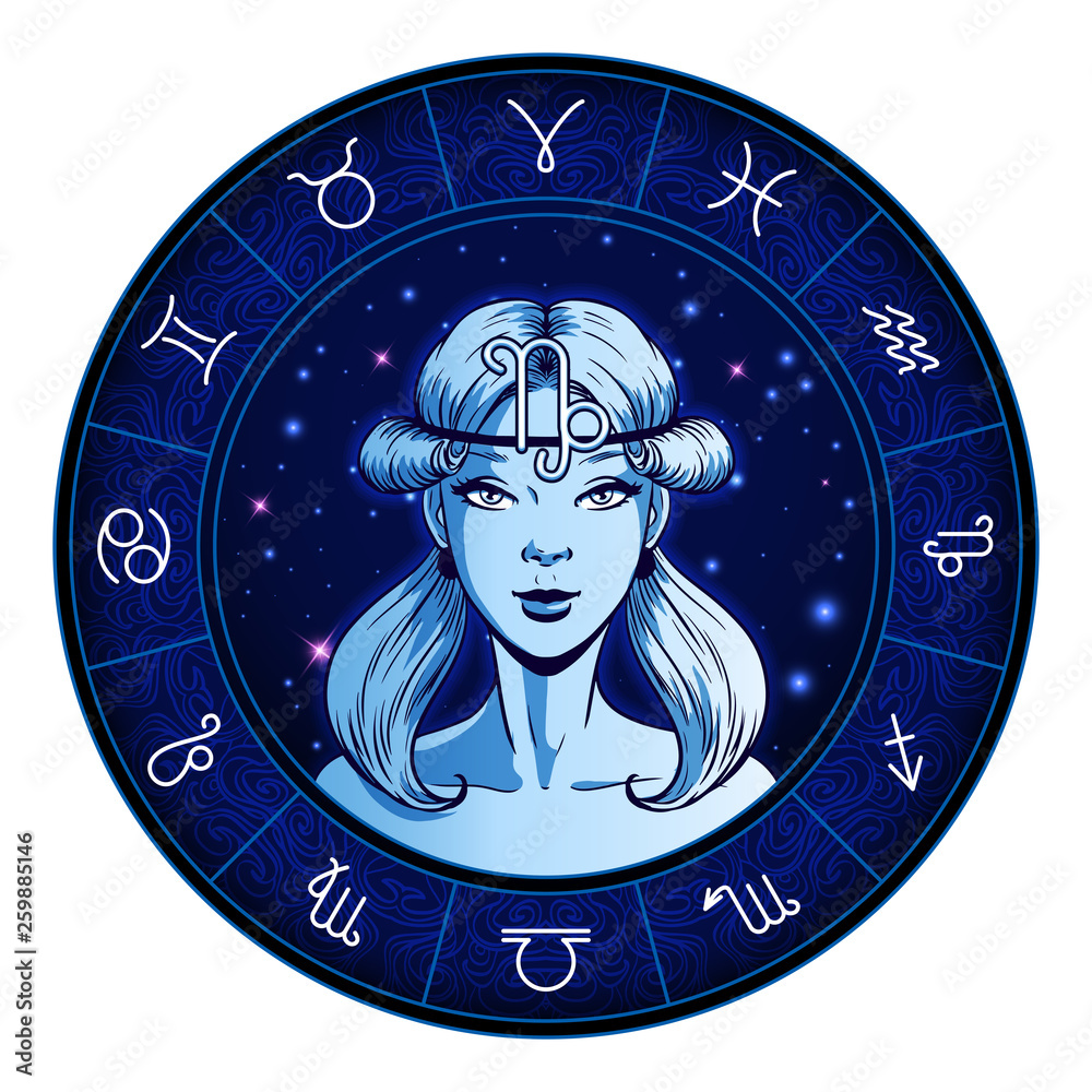 Capricorn Zodiac Sign Artwork Beautiful Girl Face Horoscope Symbol