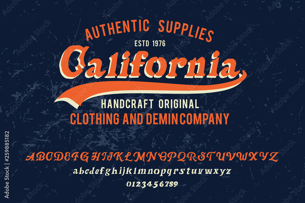 California. Original font and logo. Print on shirt or sticker. Retro ...