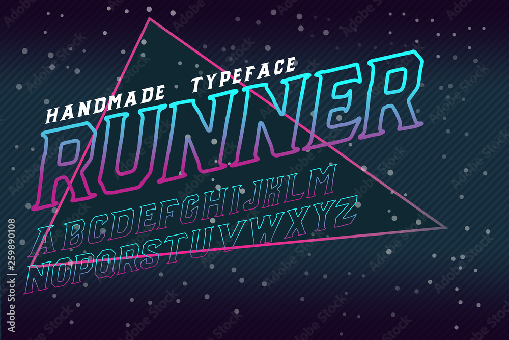 Runner. Modern font. Futuristic font. Cyber punk style. Red color ...