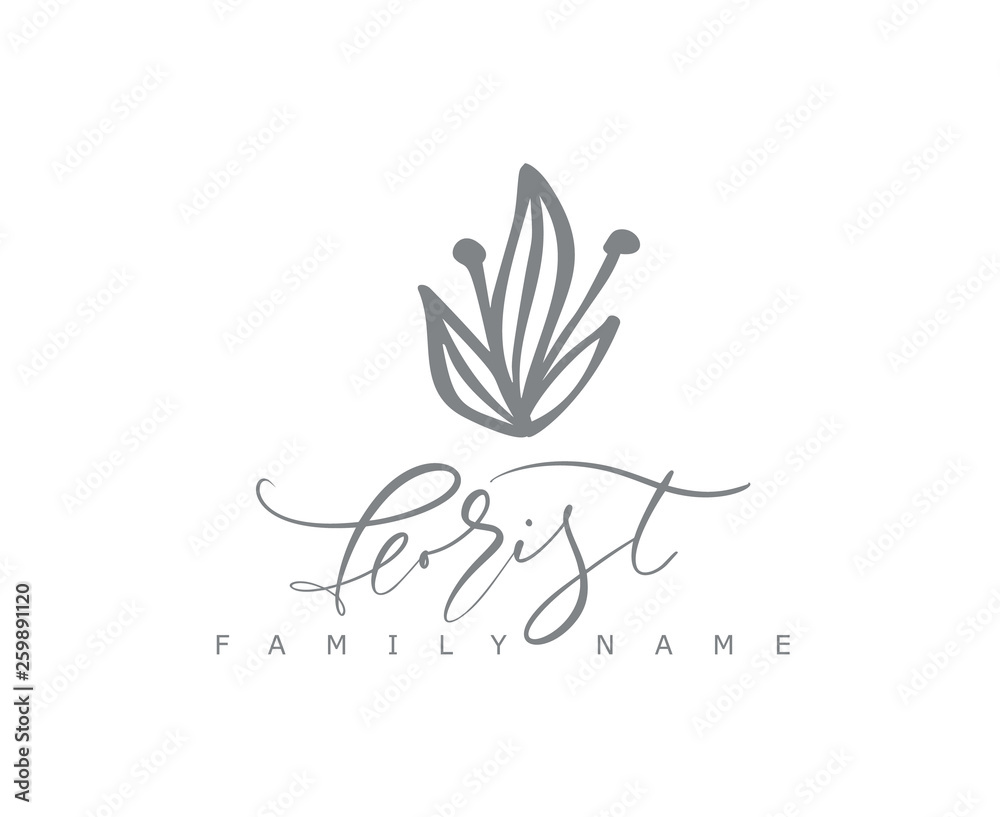 Florist calligraphic text. Vector trendy scandinavian floral hand drawn ...