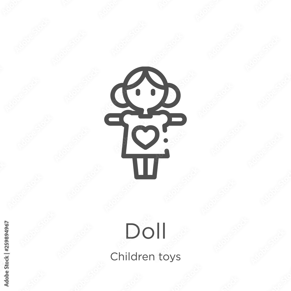 doll icon vector from children toys collection. Thin line doll outline ...