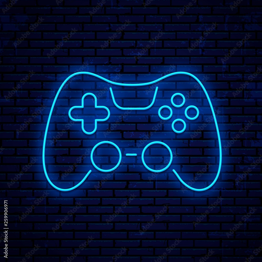 Joystick icon. Neon sign design. Neon glowing icon. Vector Illustration ...