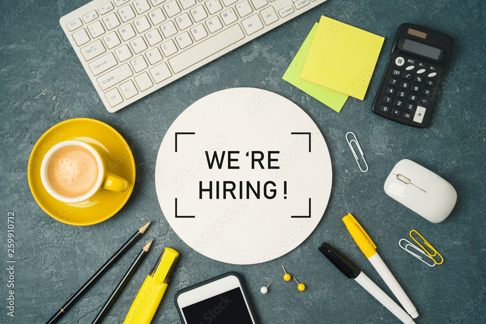 Job recruit concept with office desk. Business background. Stock Photo ...