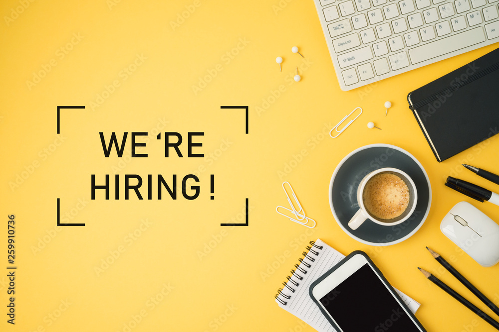 Job recruit concept with office desk. Business background. Stock Photo ...