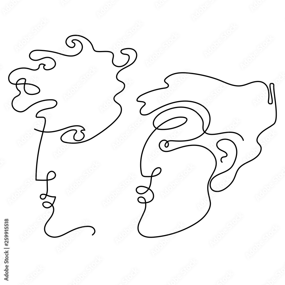 Man and woman faces in one line drawing style. Stock Vector | Adobe Stock