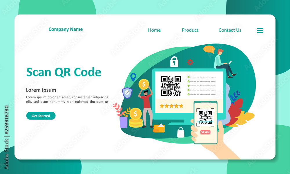 QR Code scanning vector Illustration concept people character. Suitable ...