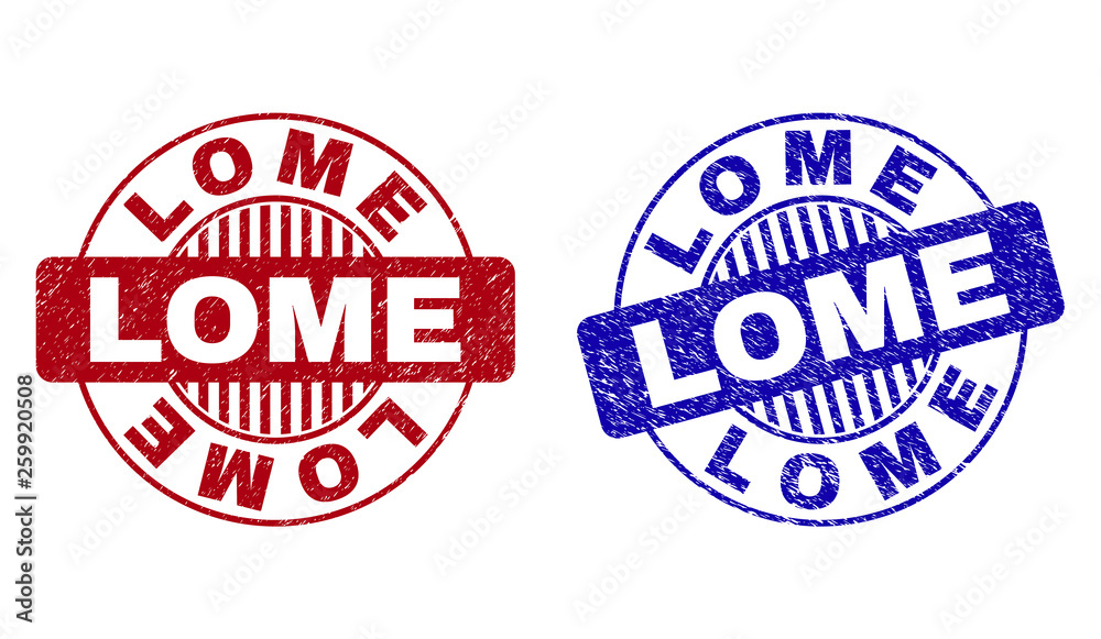 Vecteur Stock Grunge LOME round stamp seals isolated on a white ...