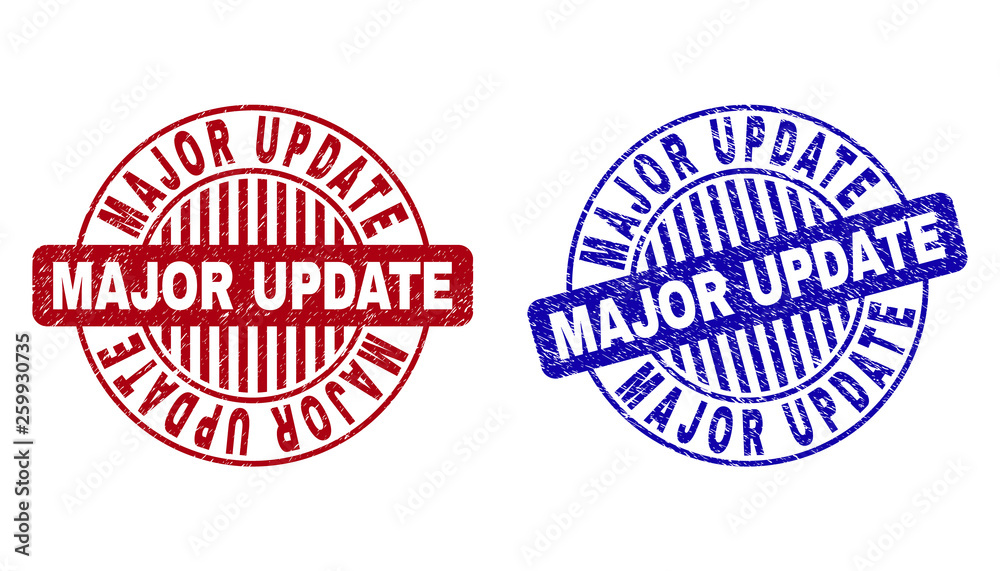 Grunge MAJOR UPDATE round stamp seals isolated on a white background ...